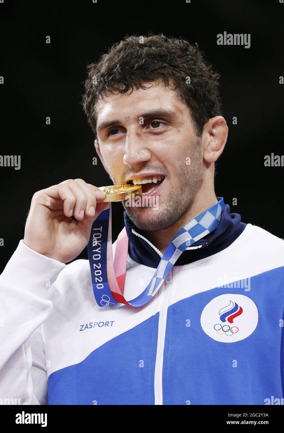 Zaurbek Sidakov of the Russian Olympic Committee poses with his gold ...