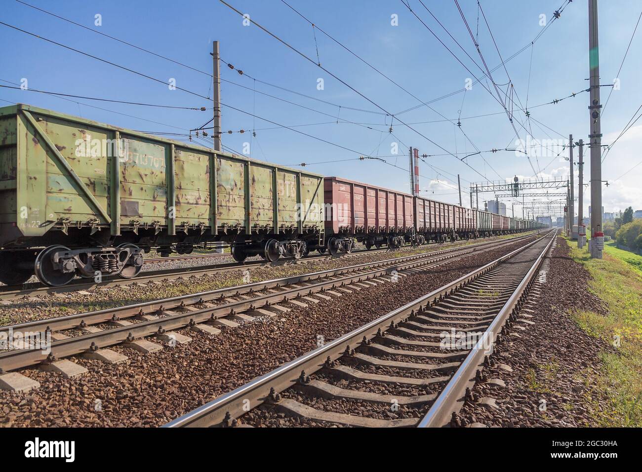Russia. Moscow. Railway. Freight train wagons on the tracks Stock Photo ...