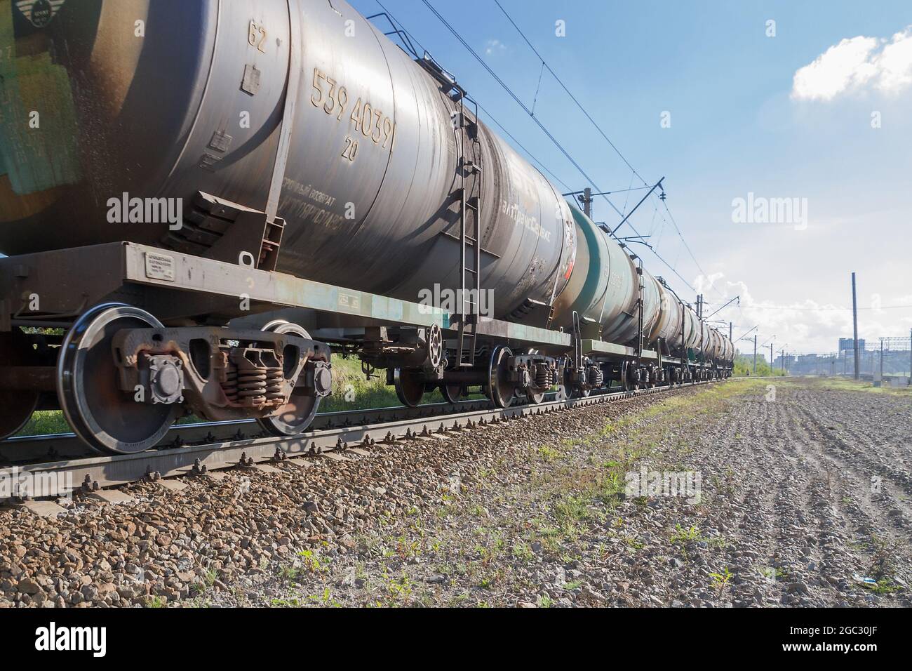 Russia. Moscow. Railway. Tanks of a freight train on the tracks Stock ...