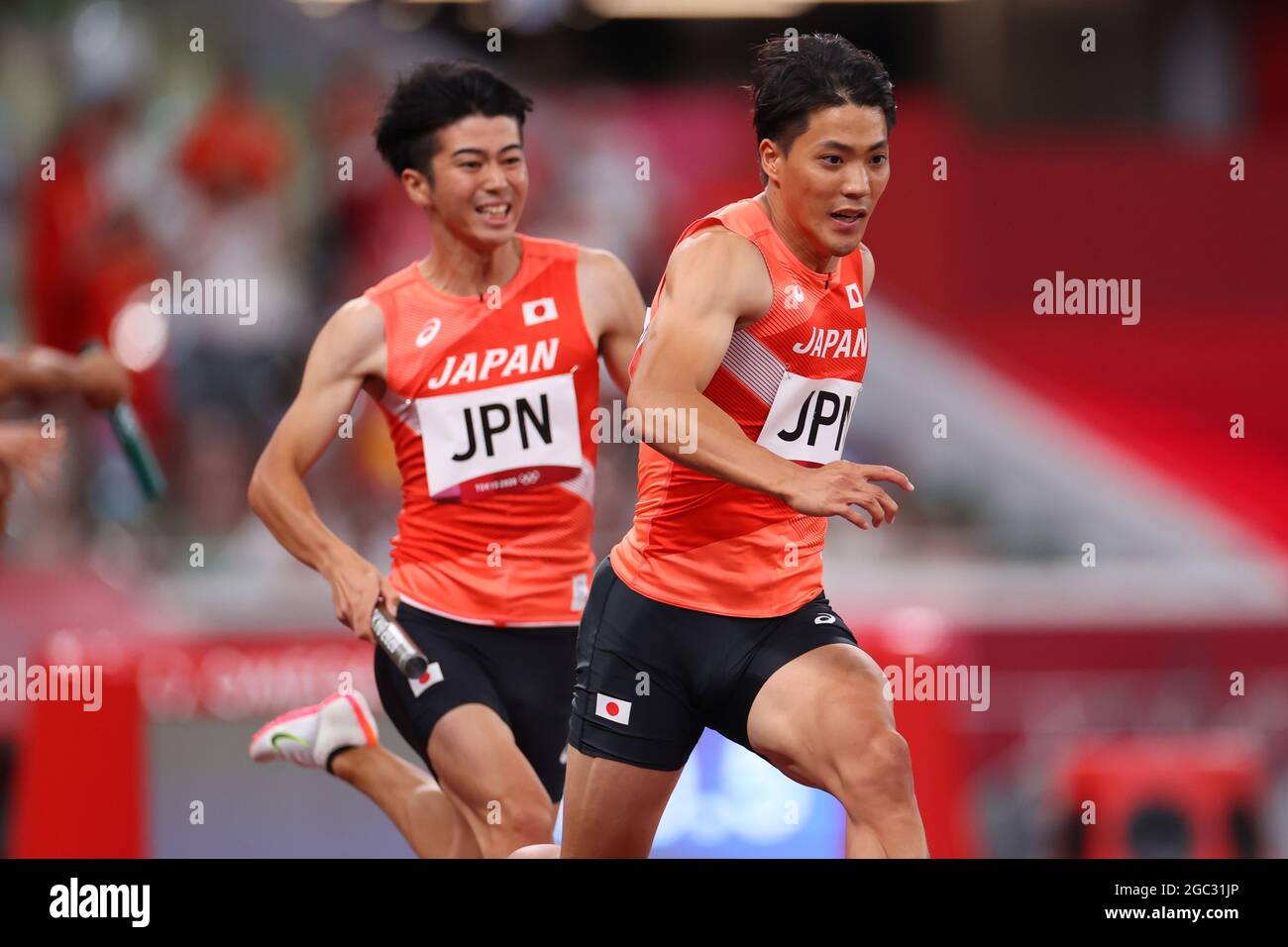 Tokyo, Japan. 6th Aug, 2021. (L-R) Shuhei Tada, Ryota Yamagata (JPN) Athletics : Men's 4100m ...