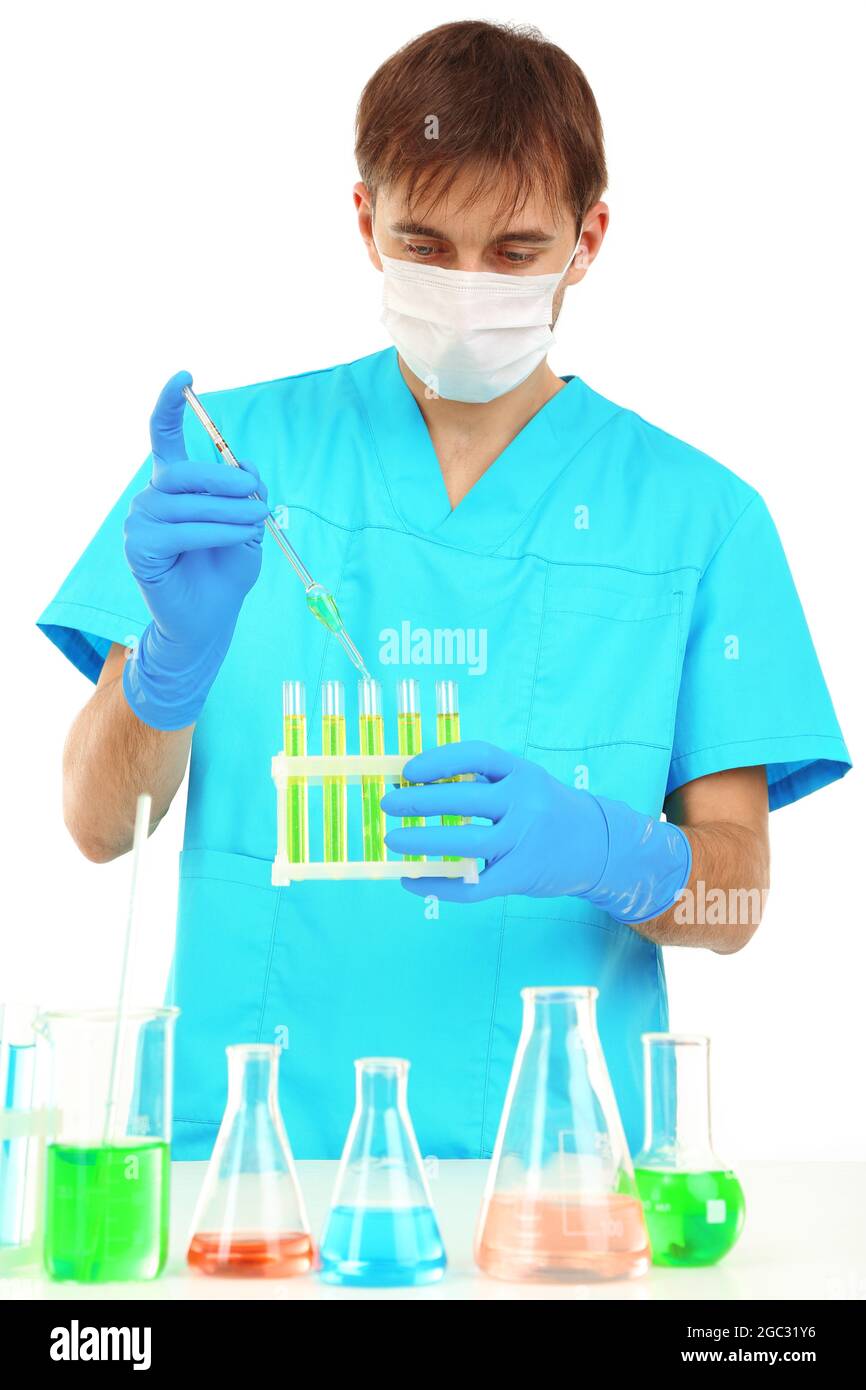 Assayer during research isolated on white Stock Photo - Alamy