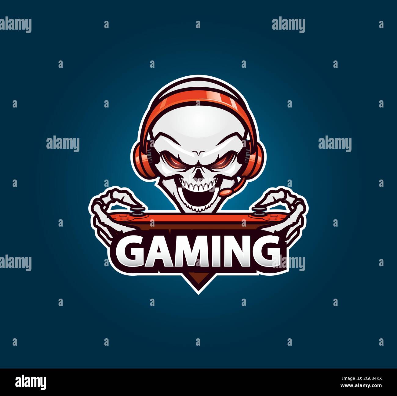 Illustration a skeleton playing videogame with headset and gamepad ...