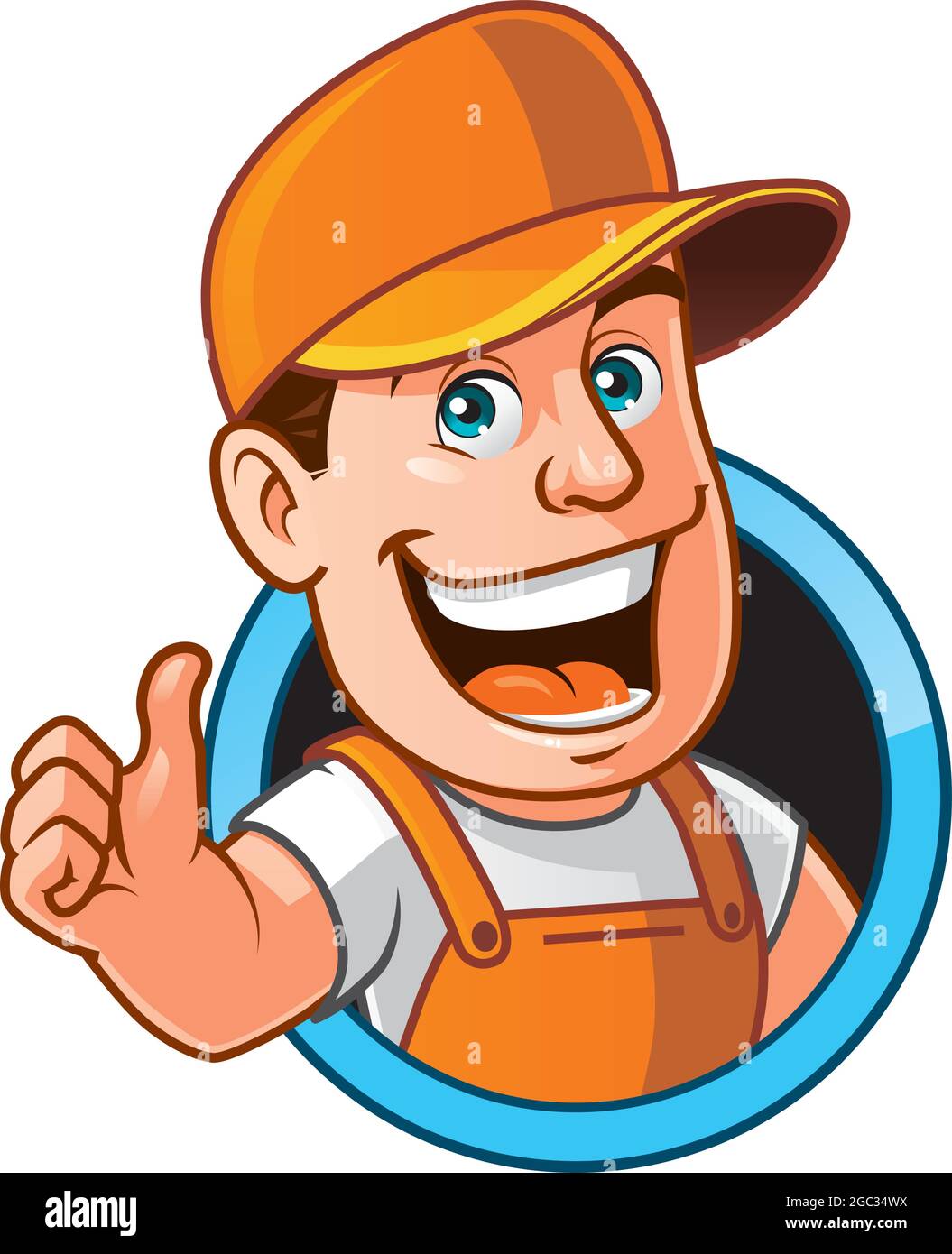 Illustration of a cartoon worker doing the ok sign and coming out of a ...