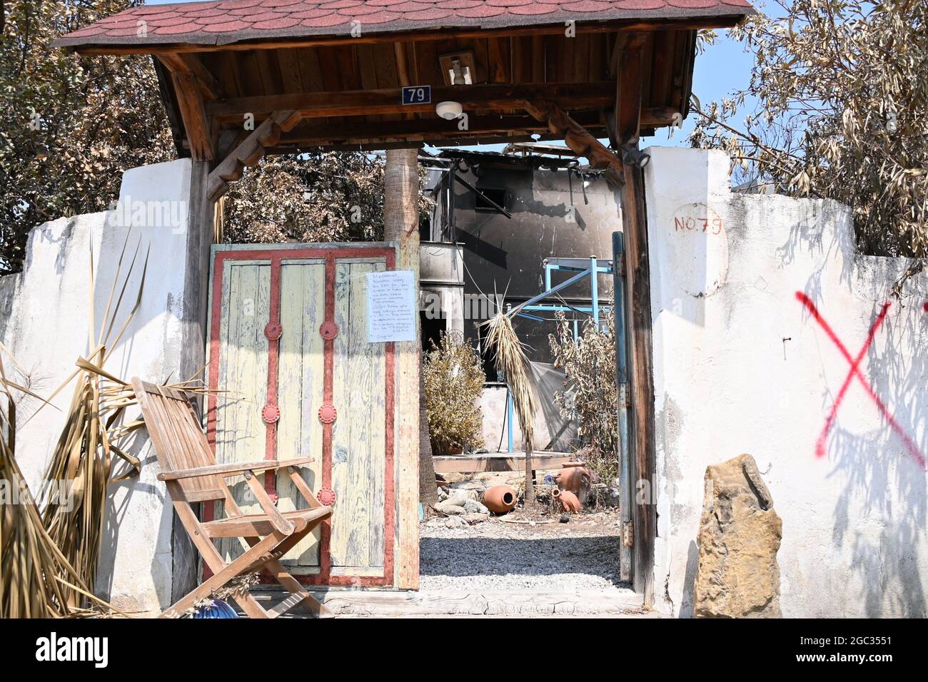 Kalemler, Turkey. 06th Aug, 2021. The entrance of the house of a German ...