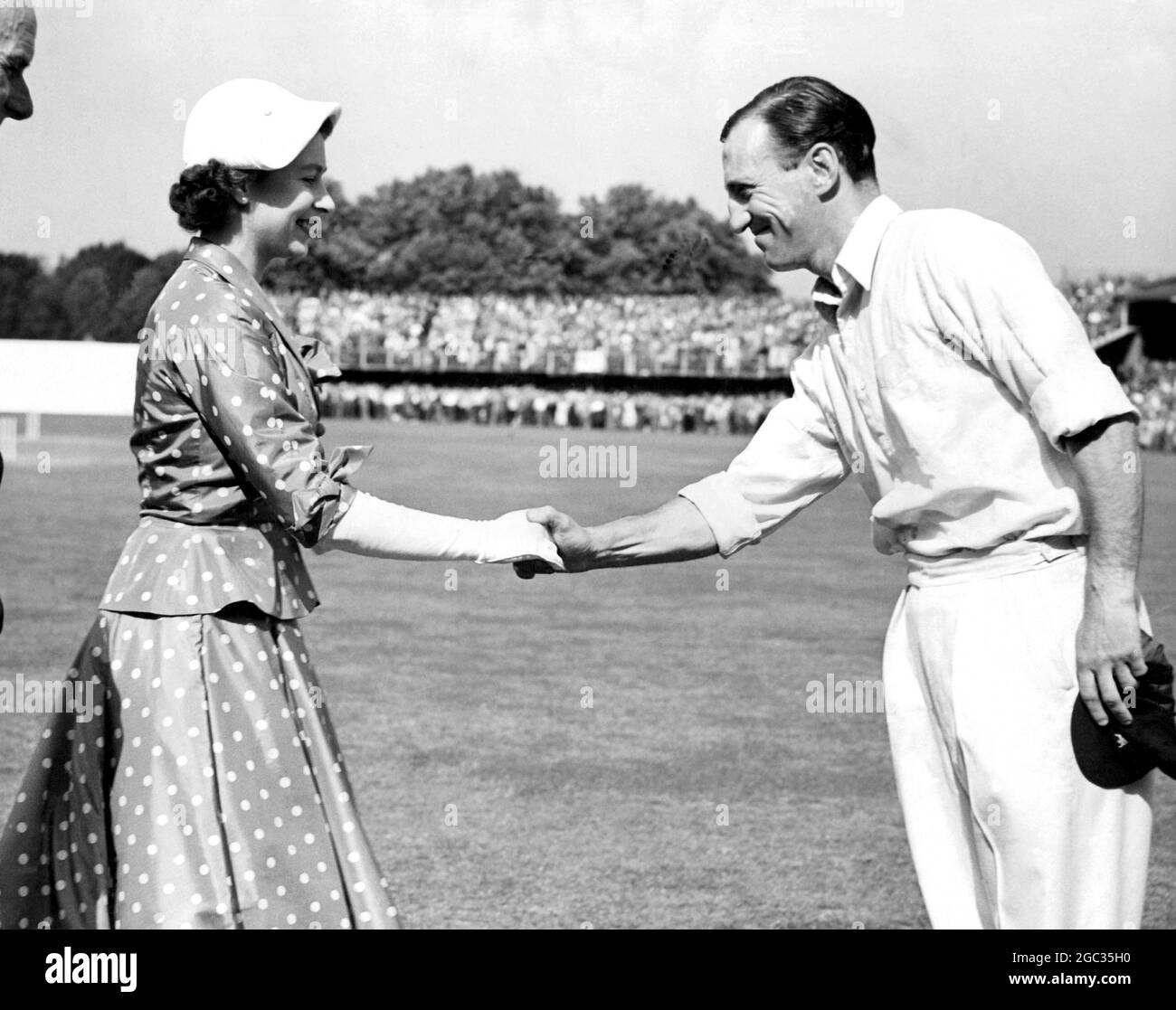 HM Queen Elizabeth II shaking hands with Len Hutton - the English ...