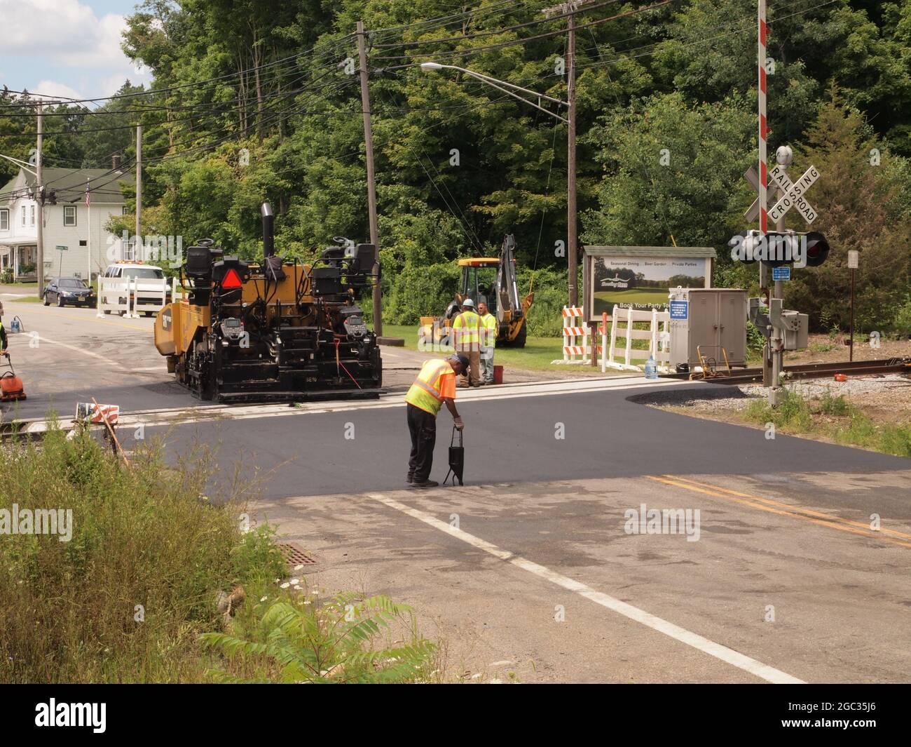 Railroad crossing under construction in West Milford, New Jersey. Crews ...