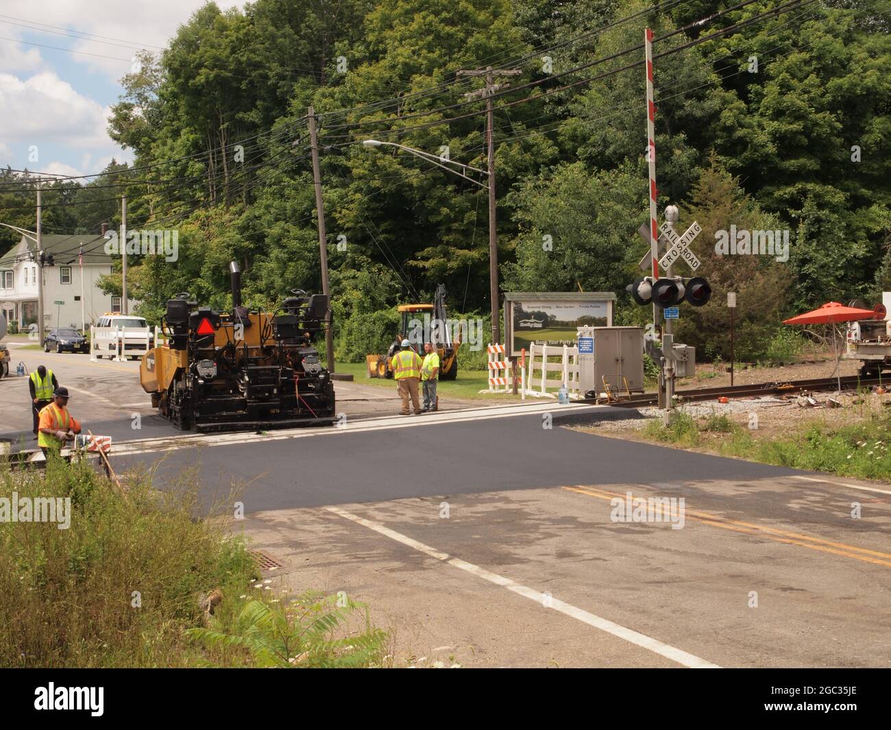 Railroad crossing under construction in West Milford, New Jersey. Crews ...