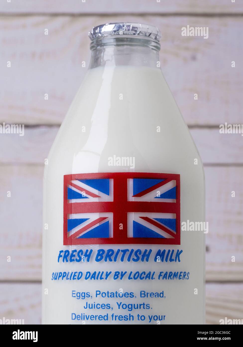Traditional British glass milk bottle with union jack flag design Stock ...