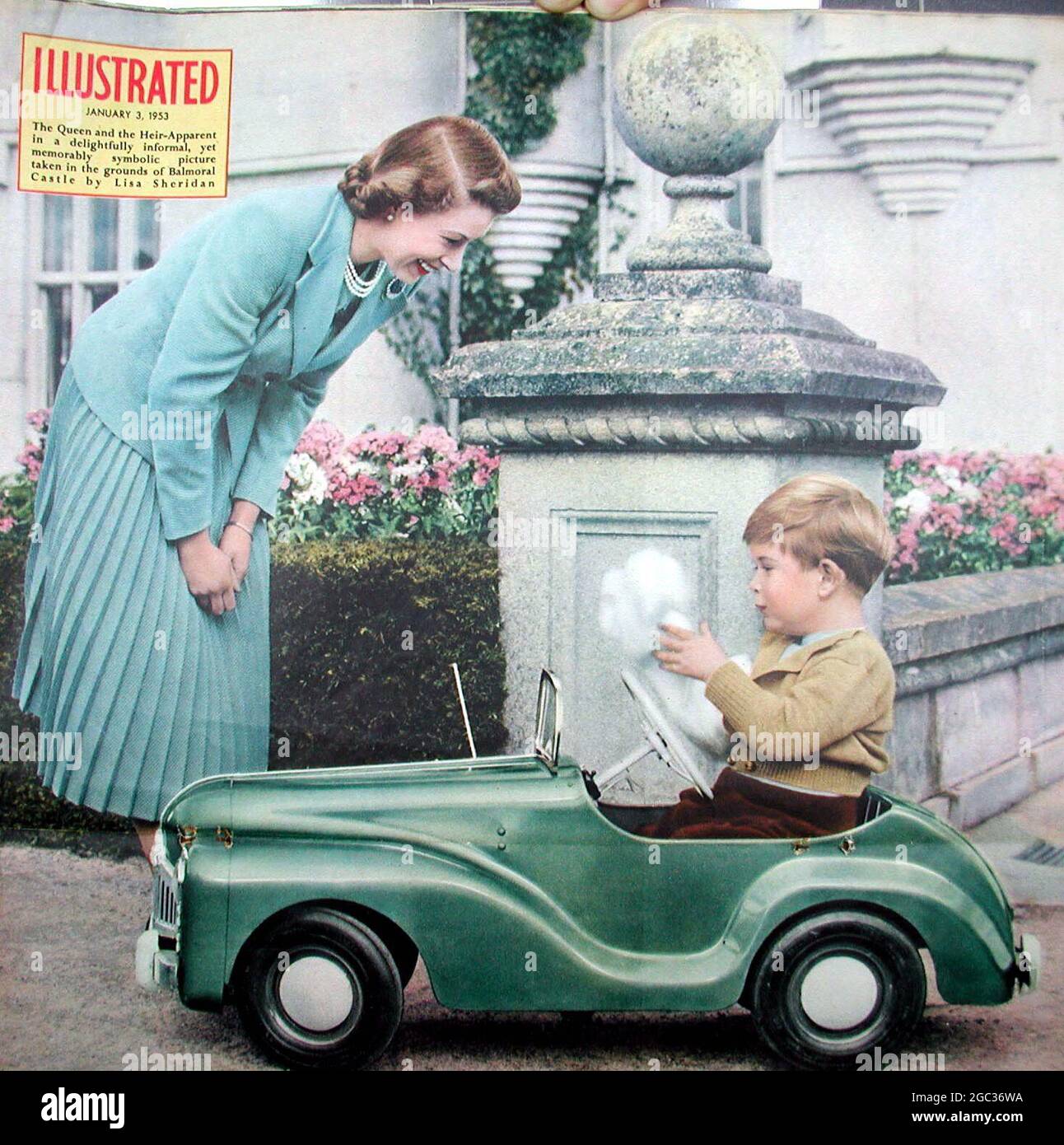 Queen Elizabeth II with her son Prince Charles in the grounds of ...
