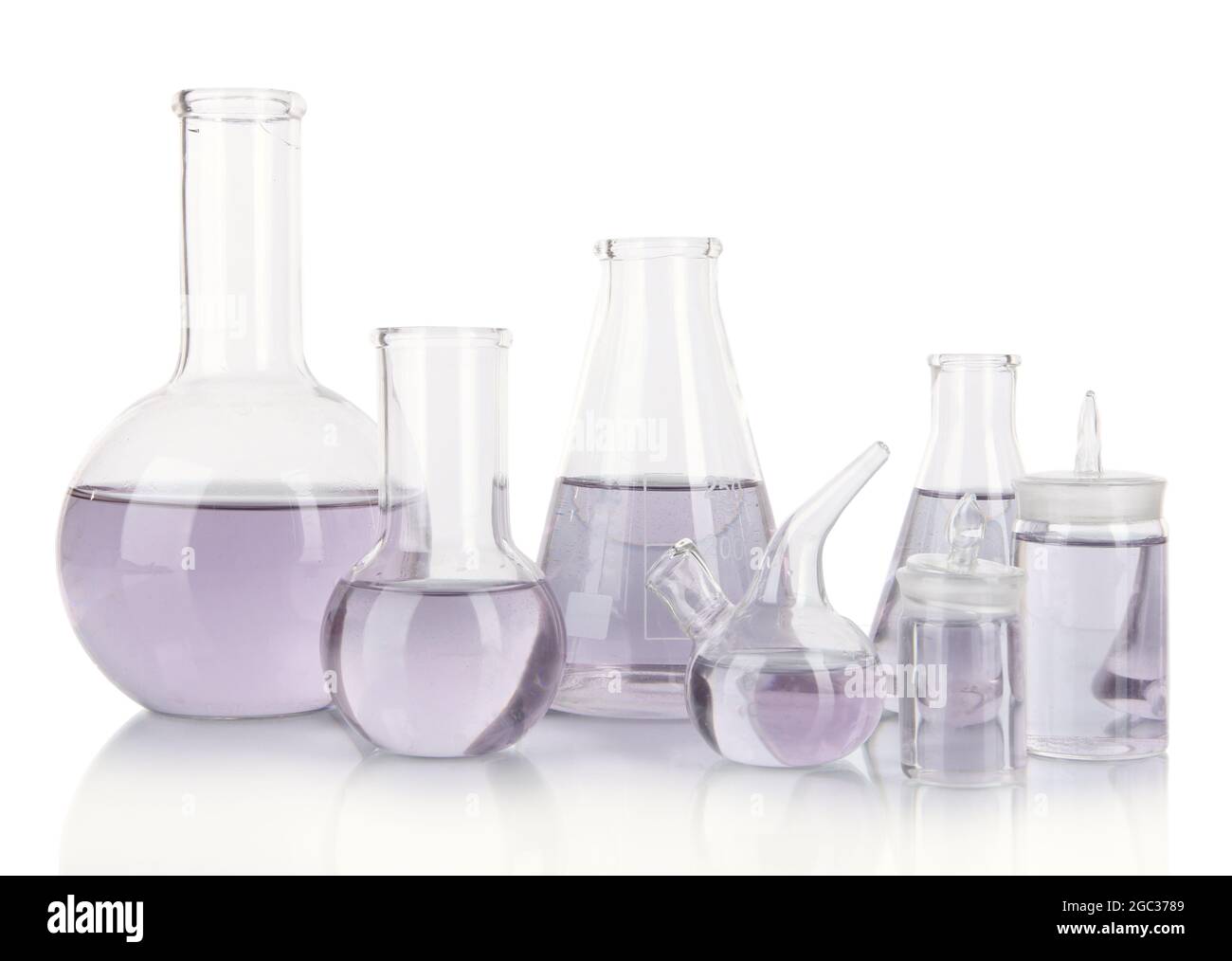 Test-tubes with light purple liquid isolated on white Stock Photo - Alamy