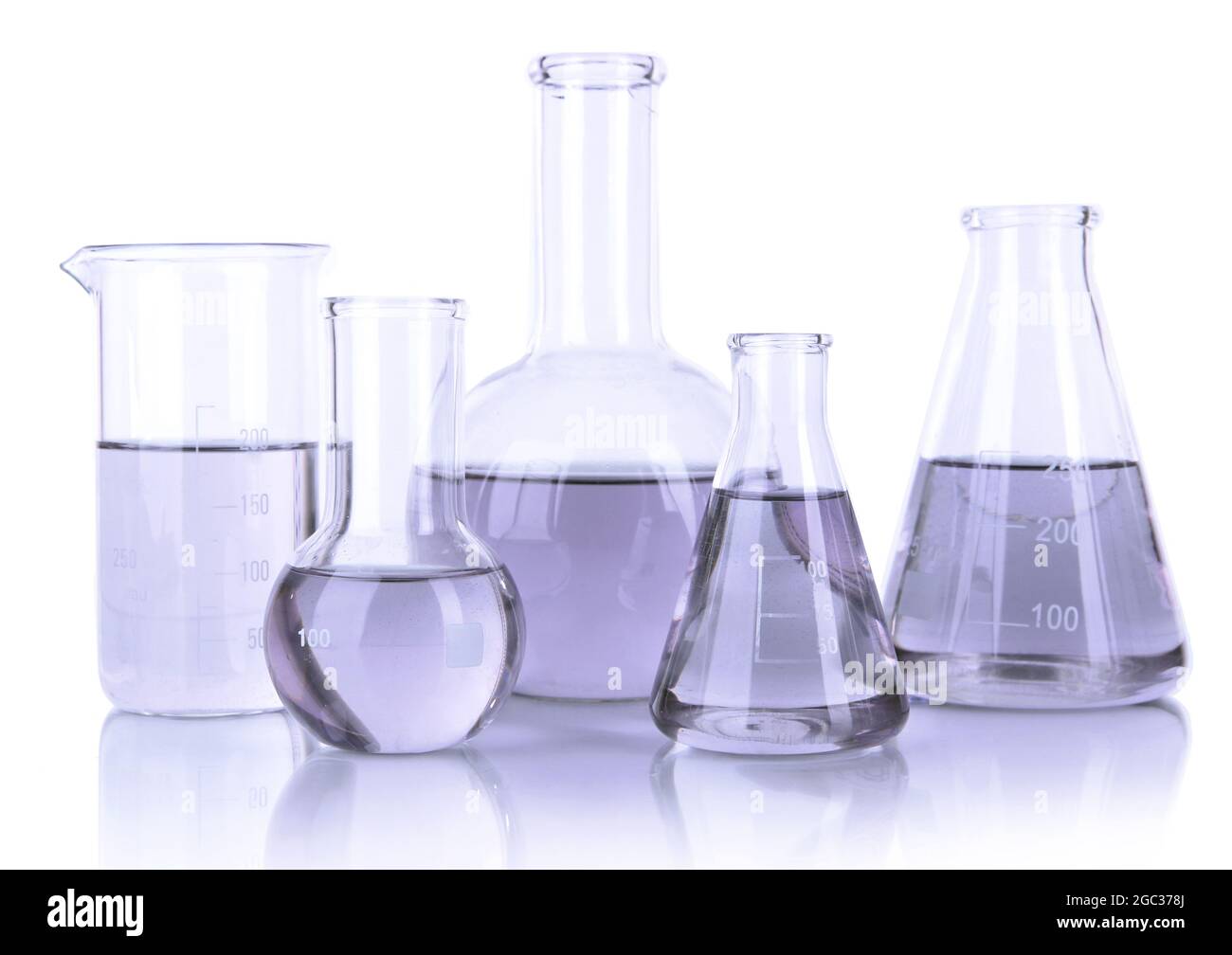 Test-tubes with light purple liquid isolated on white Stock Photo - Alamy