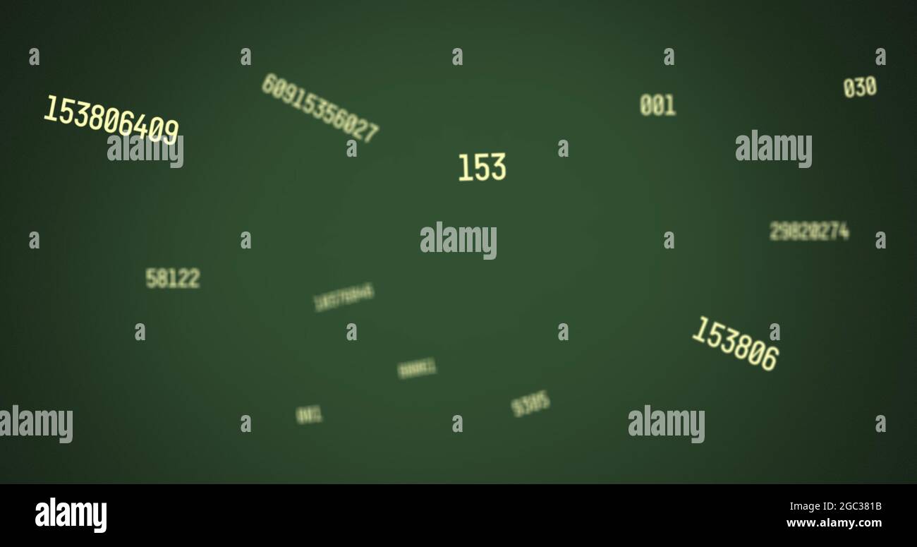 Digital image of multiple changing yellow numbers floating against ...