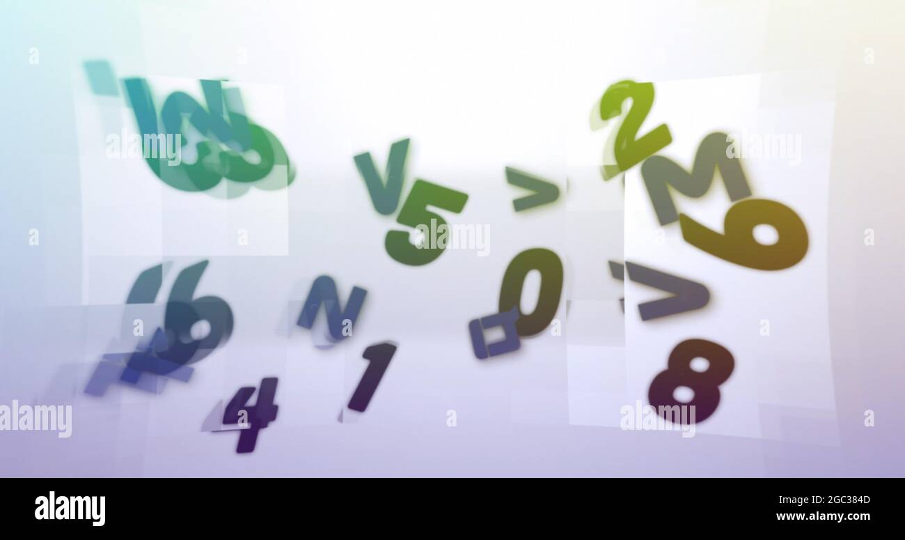 Digital image of changing numbers over square shapes on white ...