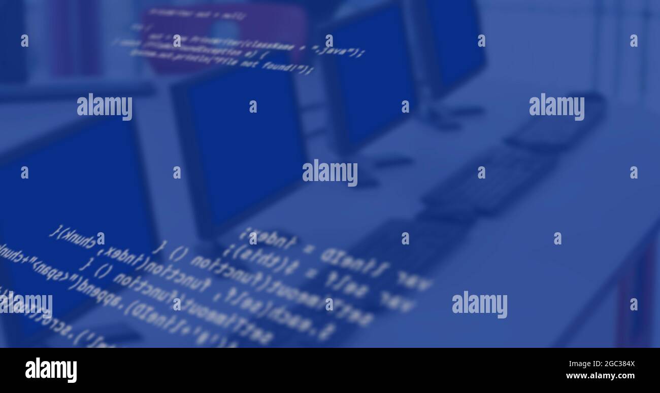 Digital composition of digital data processing against empty office in background Stock Photo ...