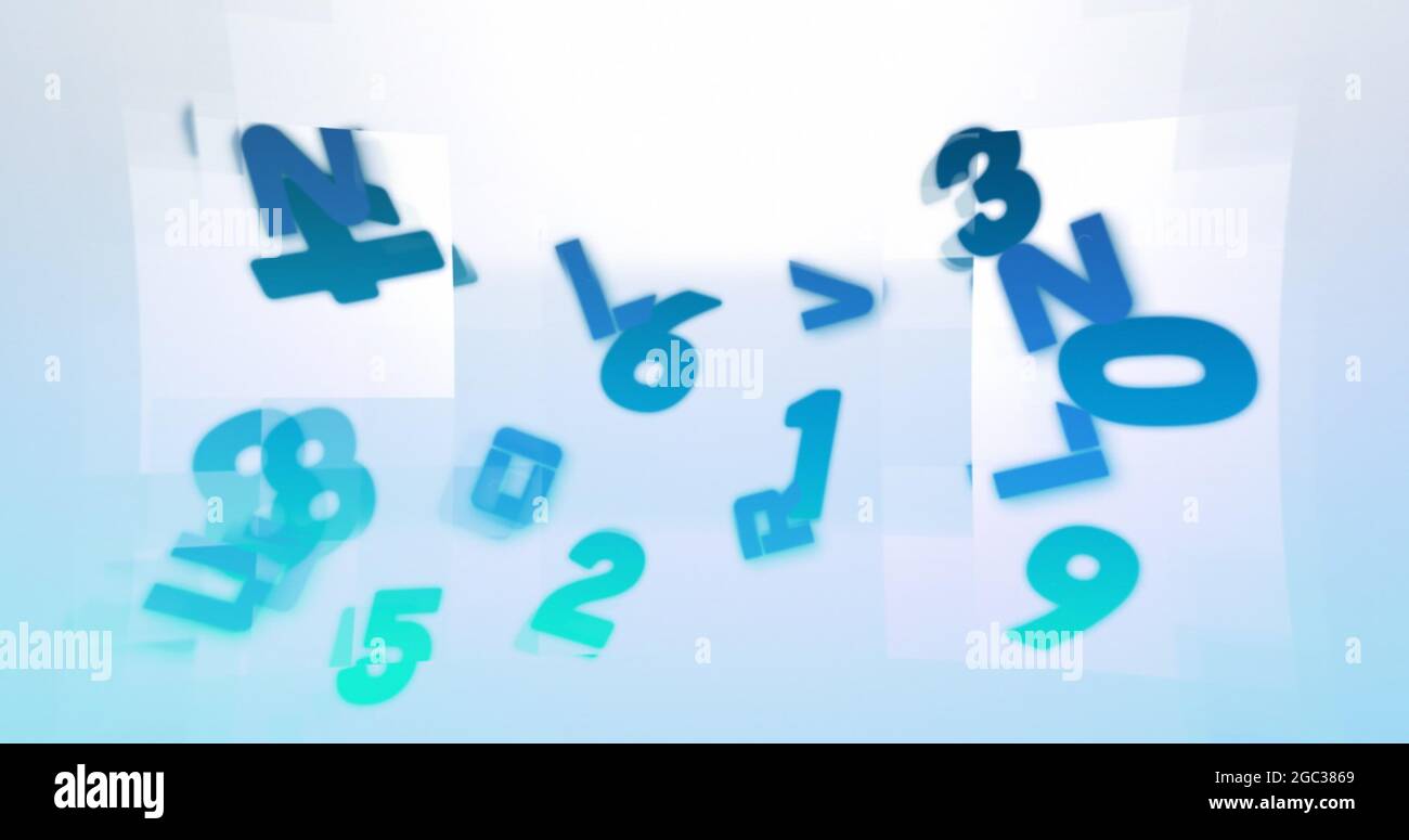 Digital image of changing numbers and multiple square shapes against ...