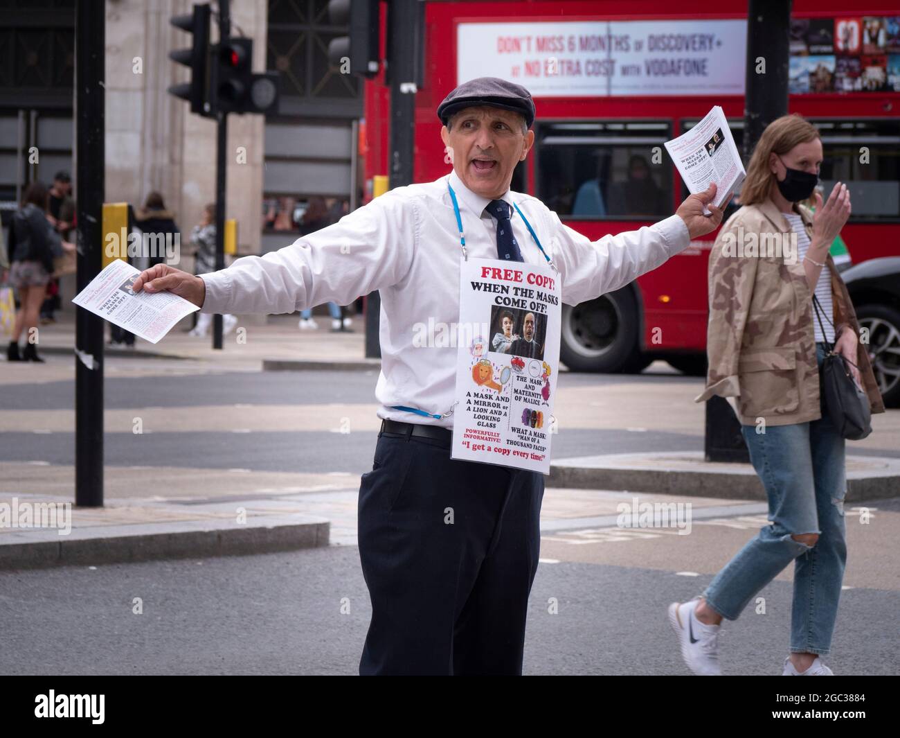 Street Preacher Gabriel Mancino, distributing the London Christian ...