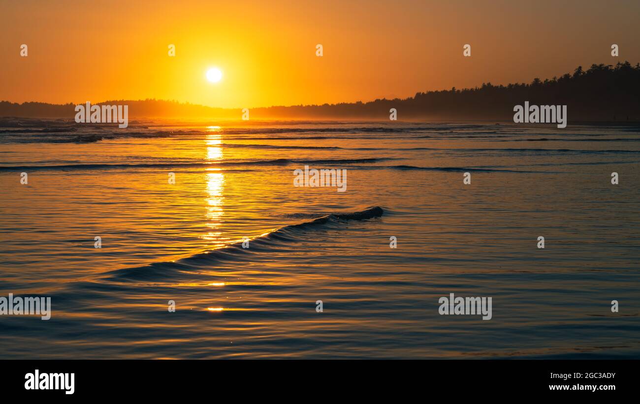 Beautiful sunset at long beach in Pacific Rim National Park Stock Photo ...