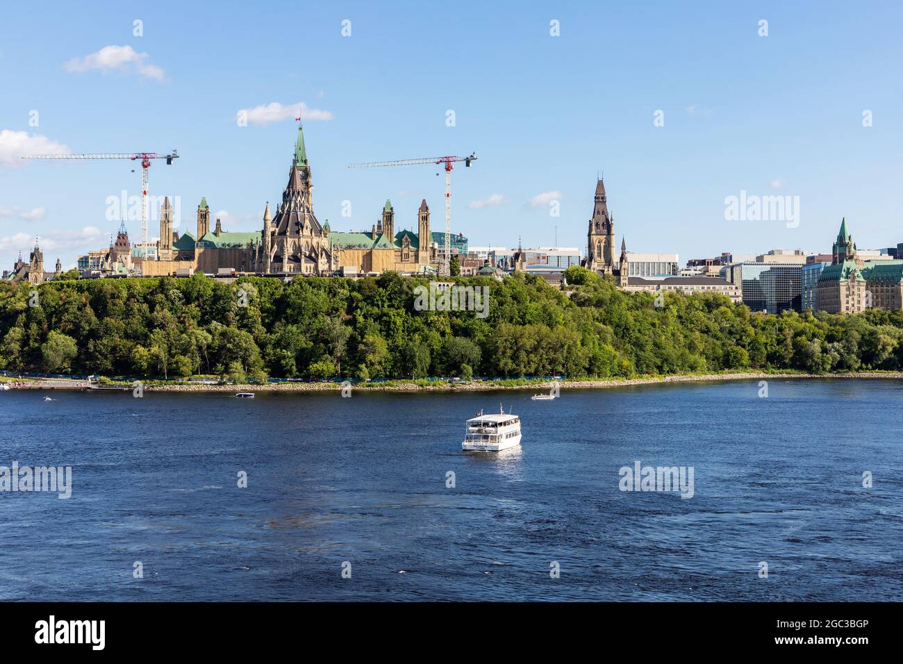 Ottawa, Canada - August 2, 2021: Parliament of Canada under renovation ...