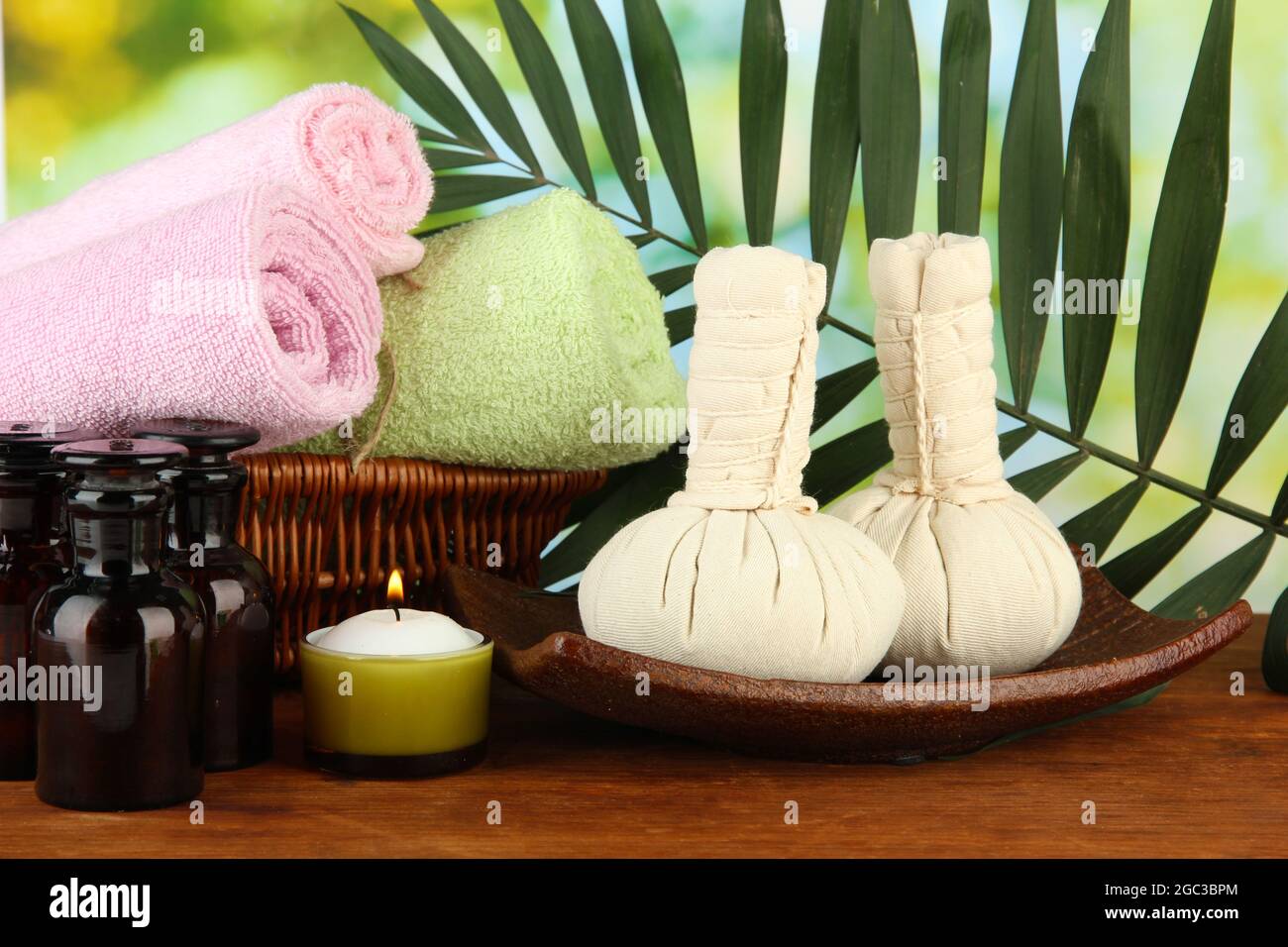 Textile massage spa equipment on nature background Stock Photo - Alamy