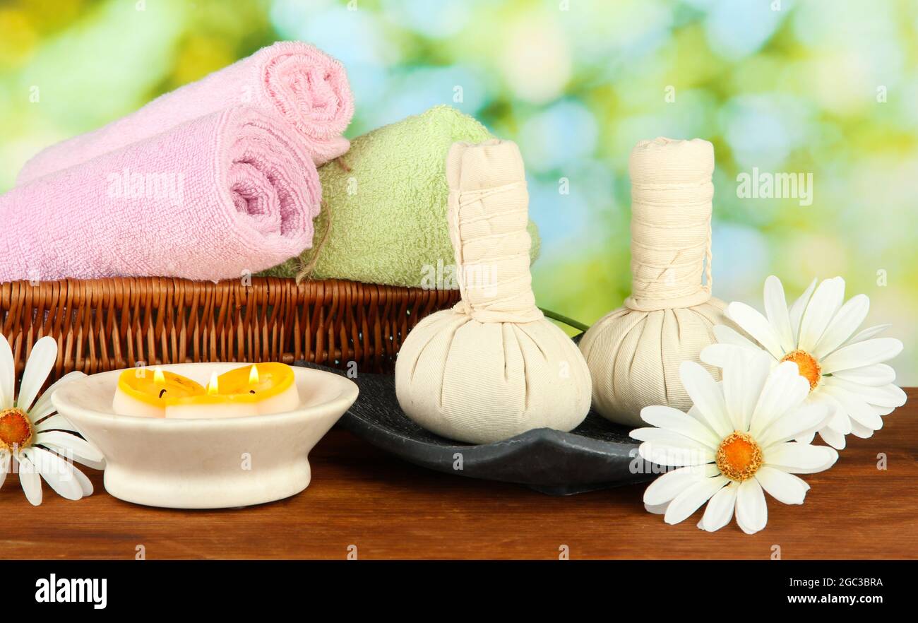 Textile massage spa equipment on nature background Stock Photo - Alamy