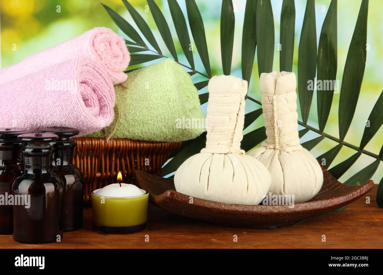 Textile massage spa equipment on nature background Stock Photo - Alamy