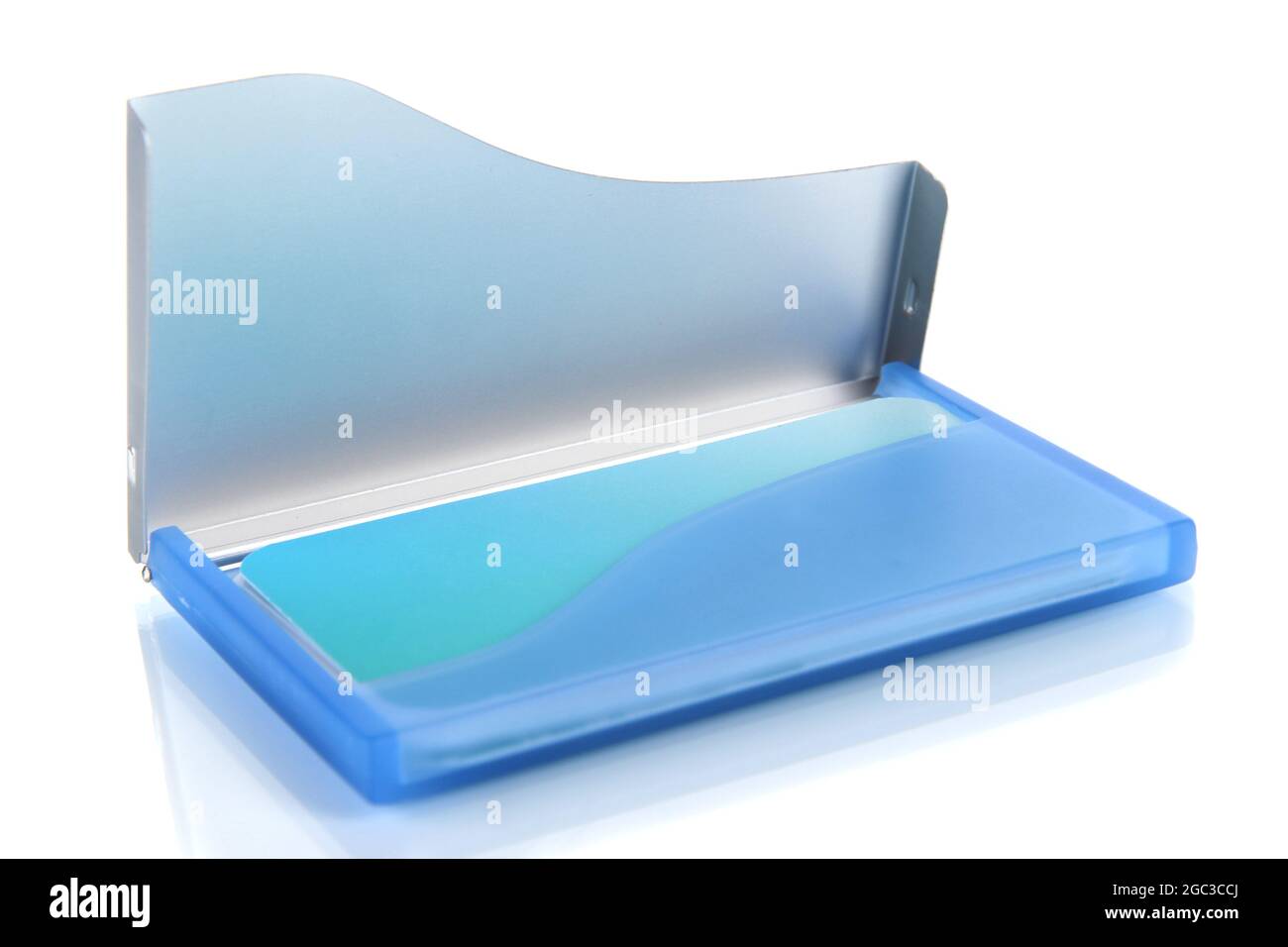 Blue business card holder isolated on white Stock Photo - Alamy