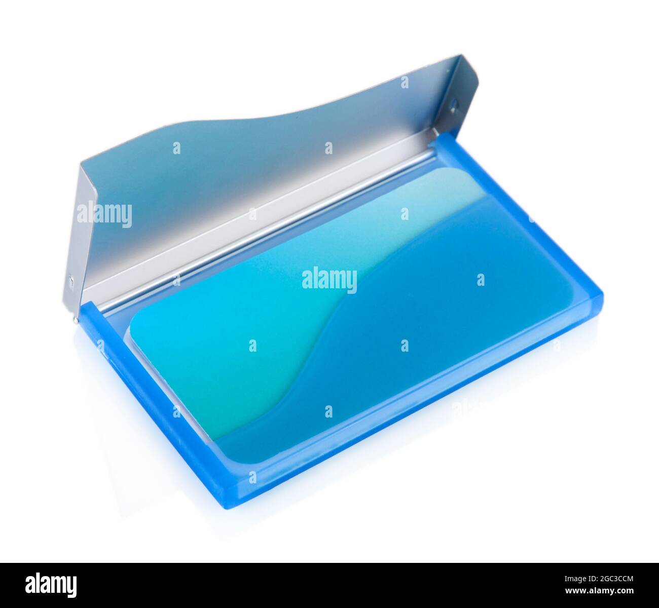 Blue business card holder isolated on white Stock Photo - Alamy