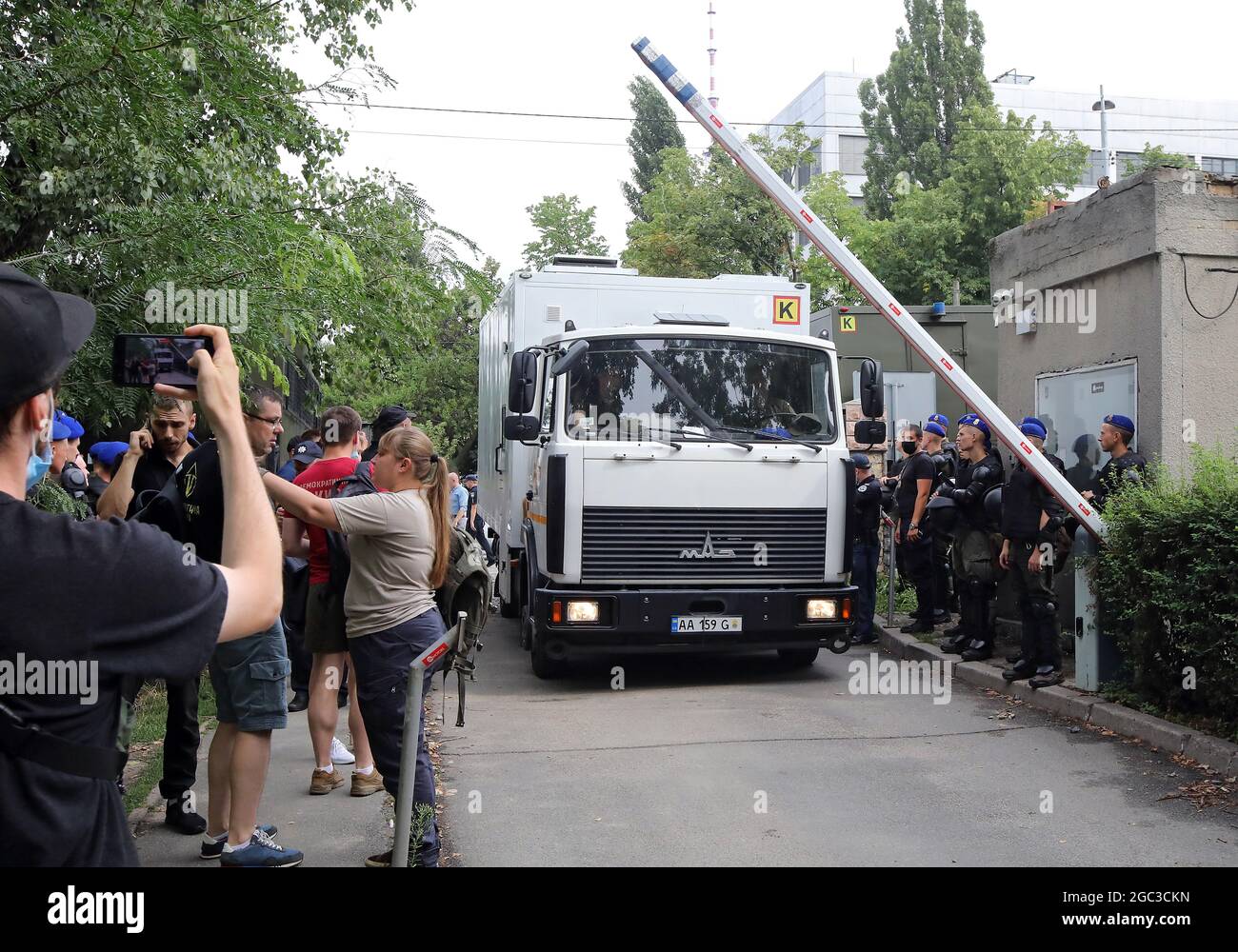 KYIV, UKRAINE - AUGUST 6, 2021 - A prisoner transport vehicle with ...