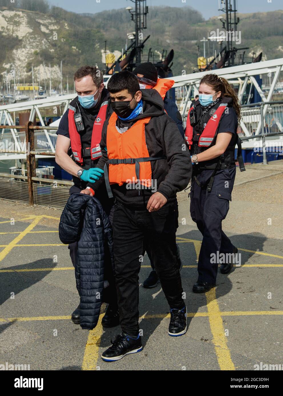England, Kent, Dover, Border Force officers landing Asylum Seekers ...