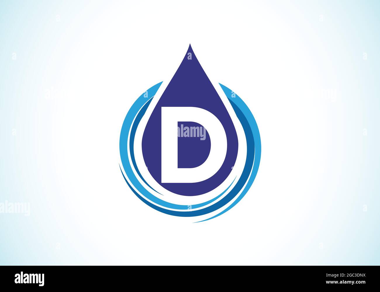 Initial D monogram alphabet with water drop in a spiral. Waterdrop logo ...