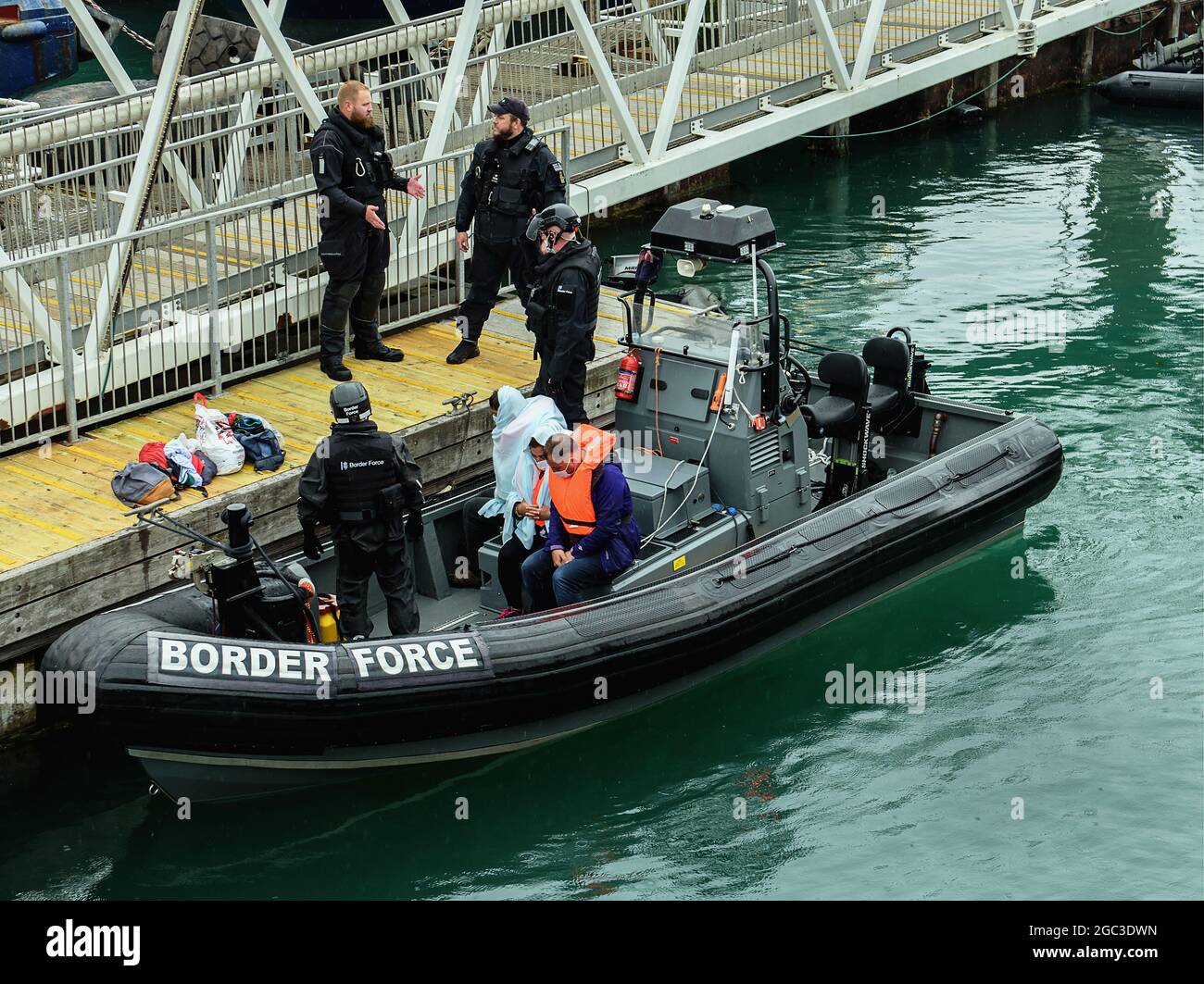England, Kent, Dover, Border Force officers landing Asylum Seekers ...