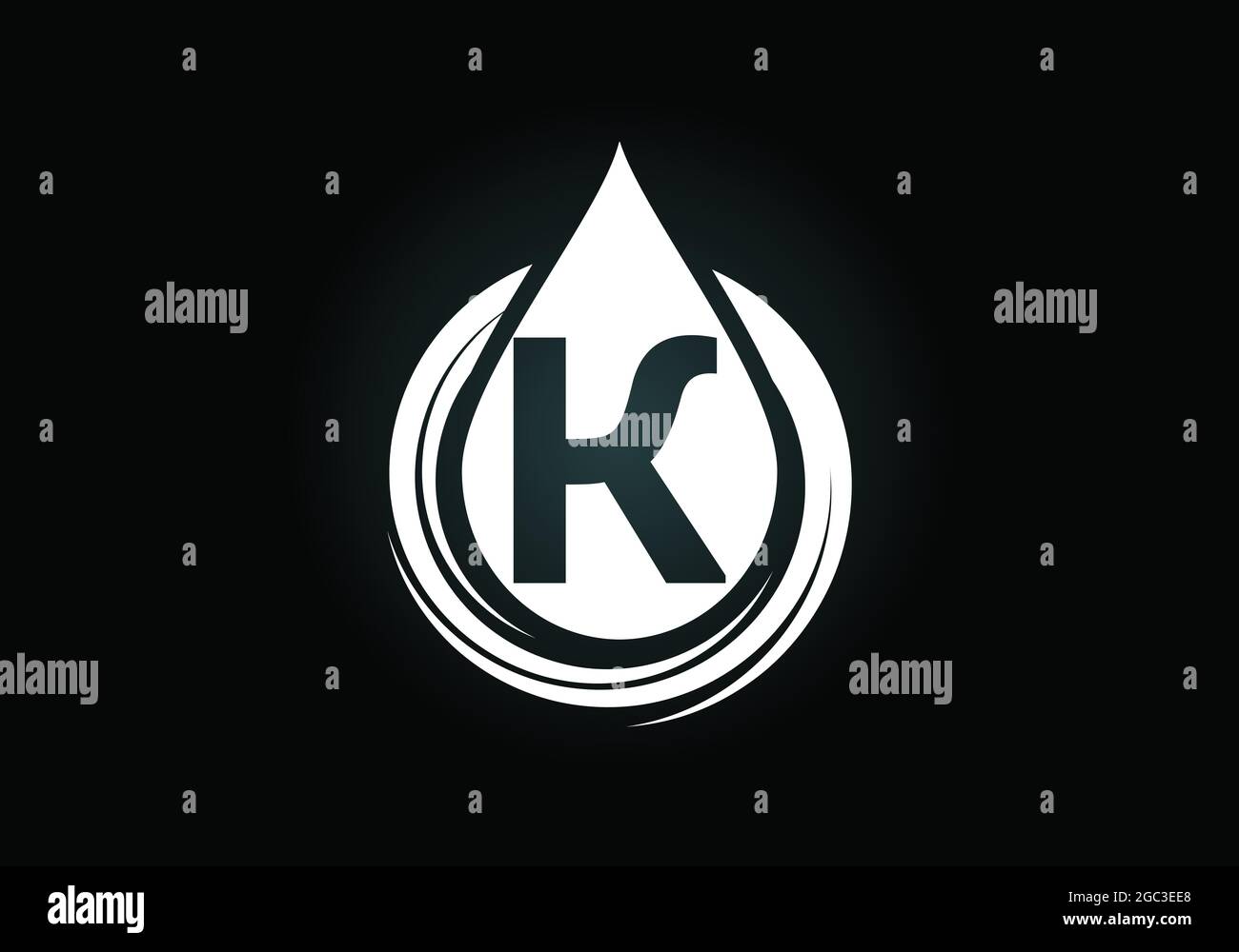 Initial K monogram alphabet with water drop in a spiral. Waterdrop logo ...