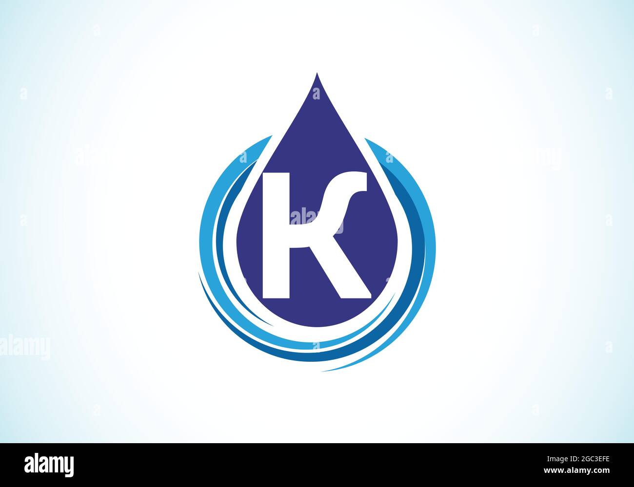 Initial K monogram alphabet with water drop in a spiral. Waterdrop logo ...