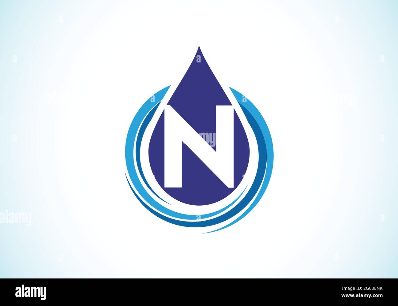Initial N monogram alphabet with water drop in a spiral. Waterdrop logo ...