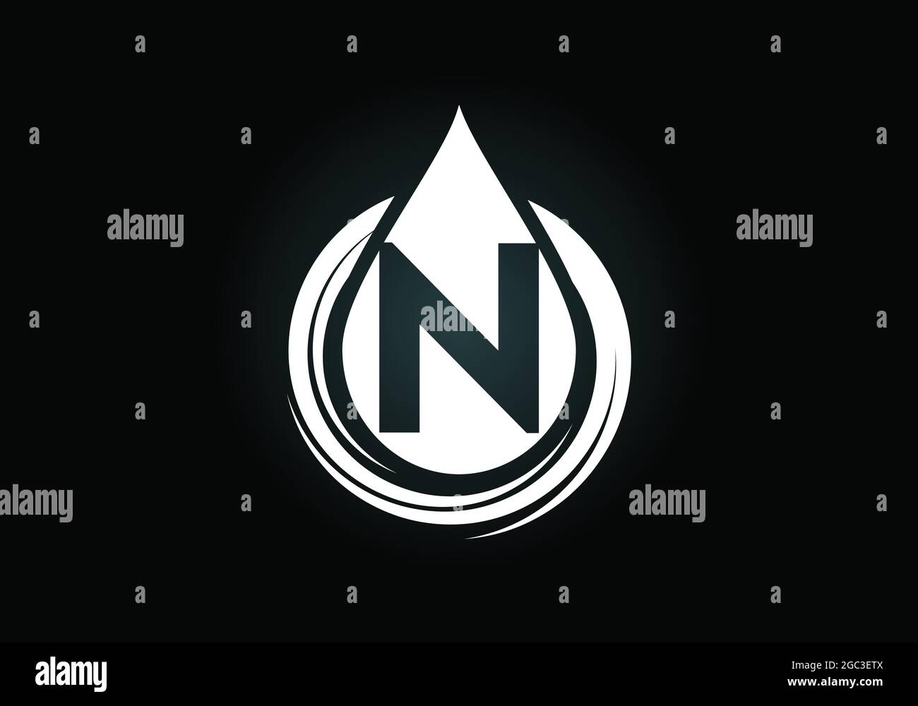 Initial N monogram alphabet with water drop in a spiral. Waterdrop logo ...