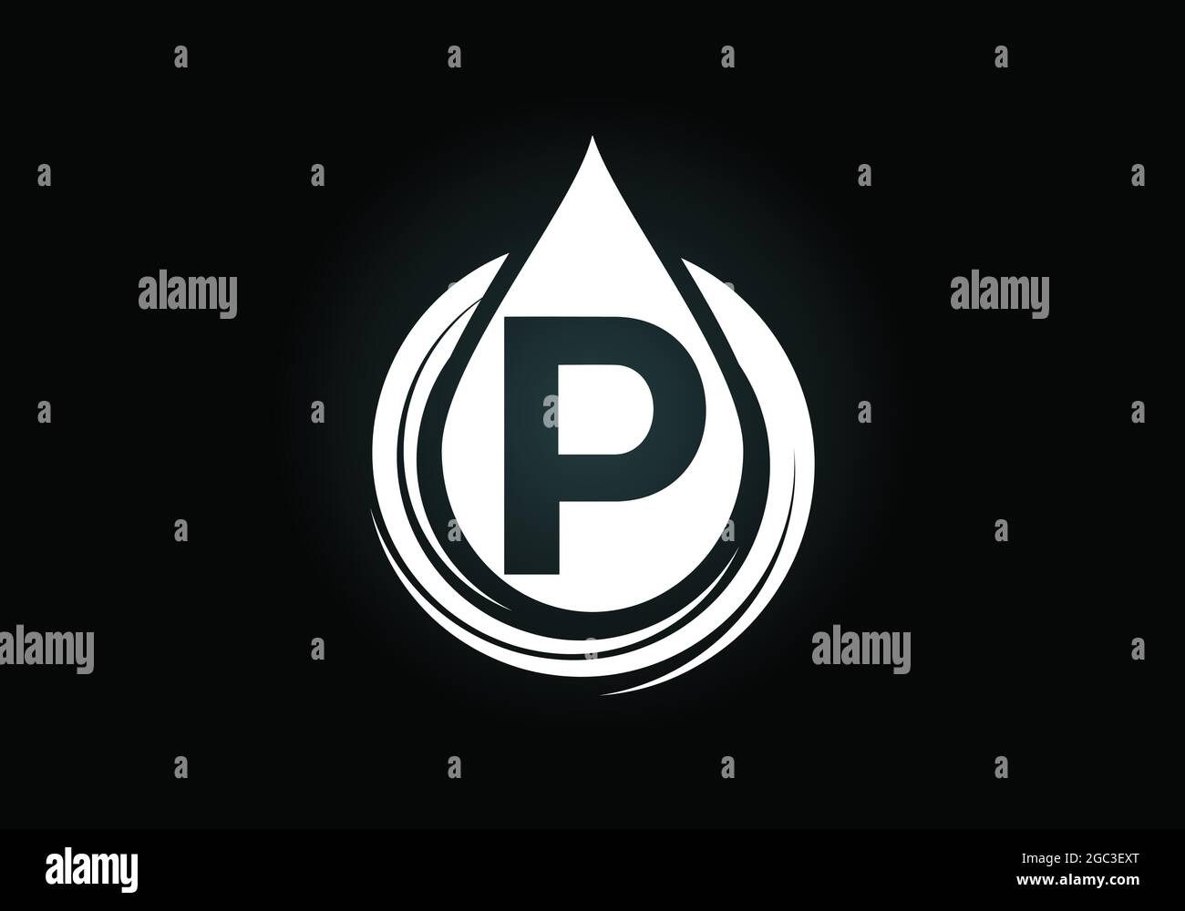 Initial P monogram alphabet with water drop in a spiral. Waterdrop logo ...