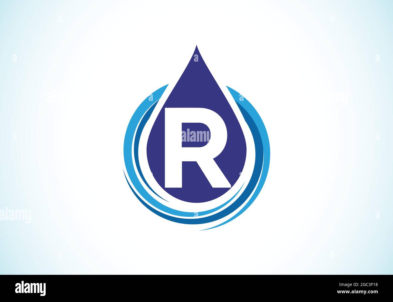 Initial R monogram alphabet with water drop in a spiral. Waterdrop logo ...
