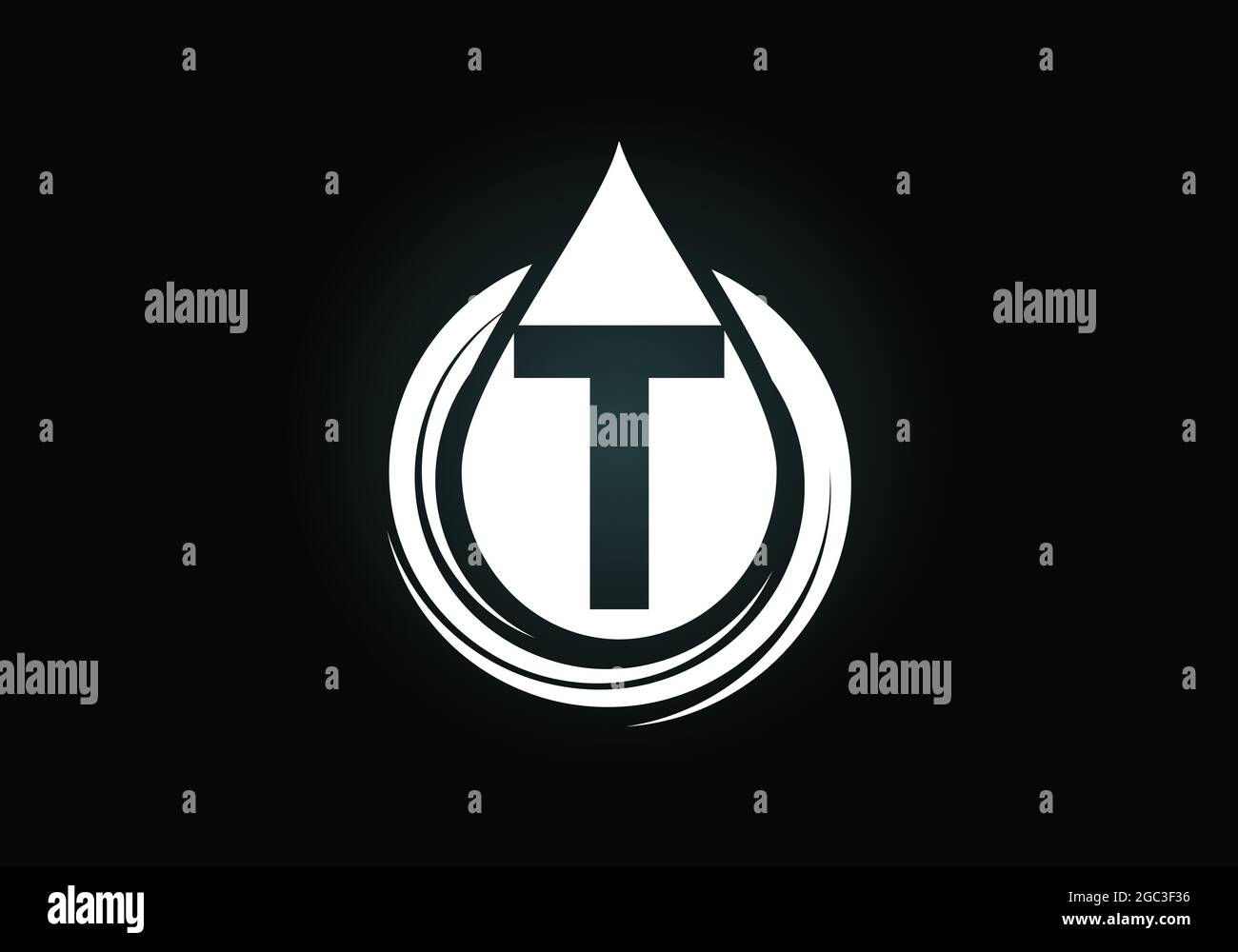 Initial T monogram alphabet with water drop in a spiral. Waterdrop logo ...