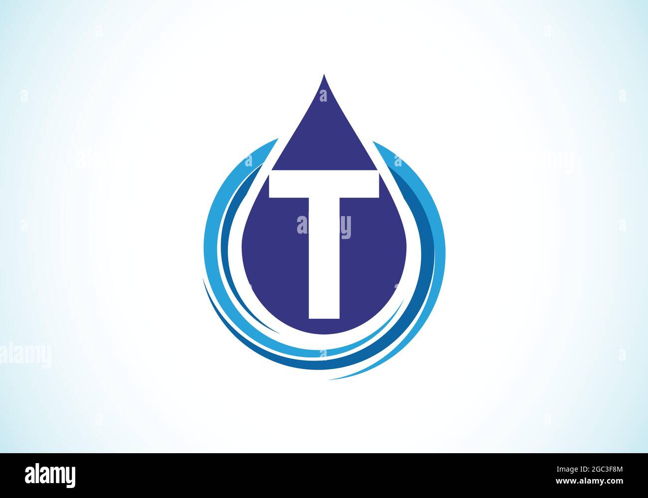 Initial T monogram alphabet with water drop in a spiral. Waterdrop logo ...