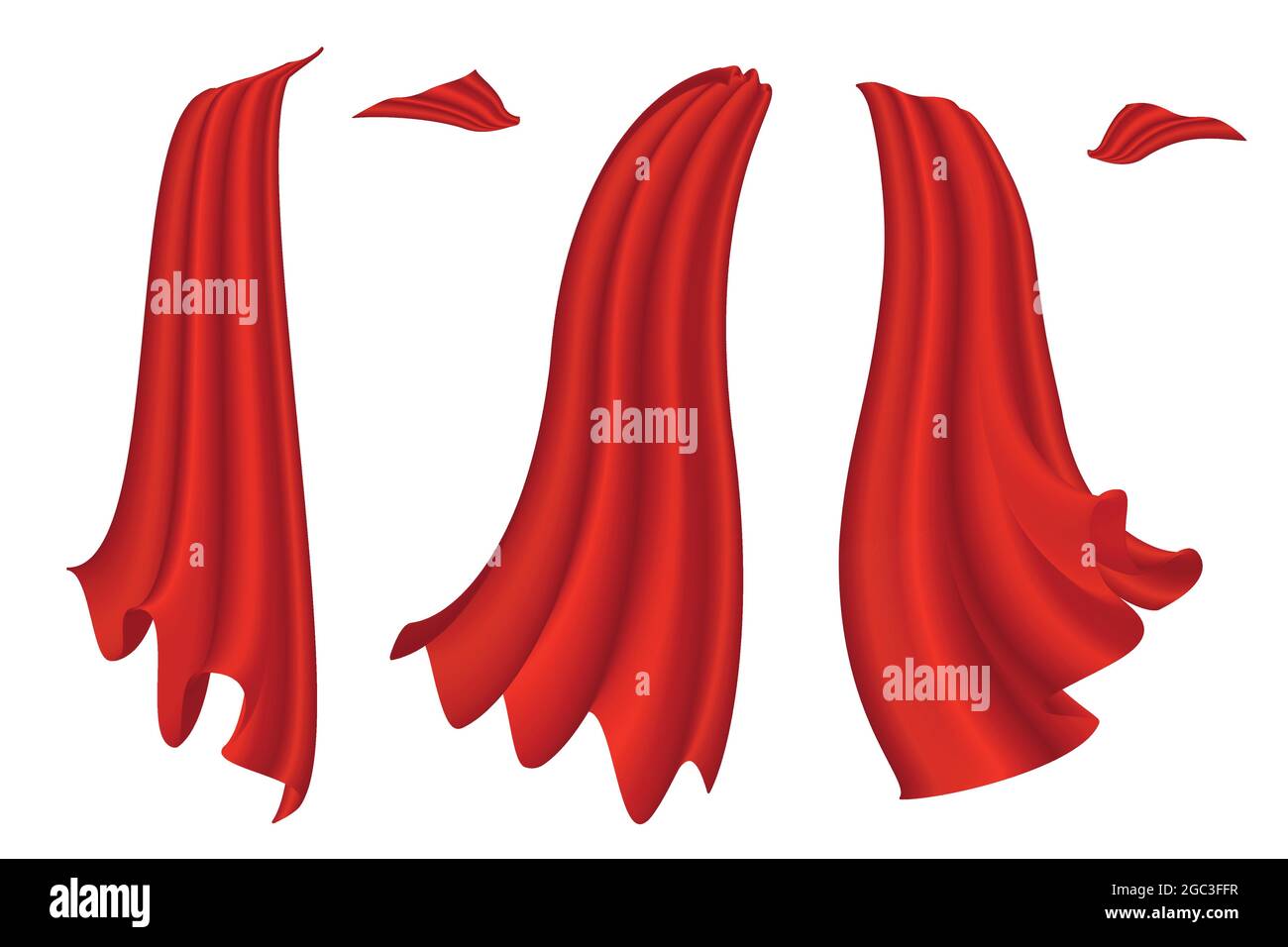 Red capes set on white background. Superhero satin cloaks. Vector ...