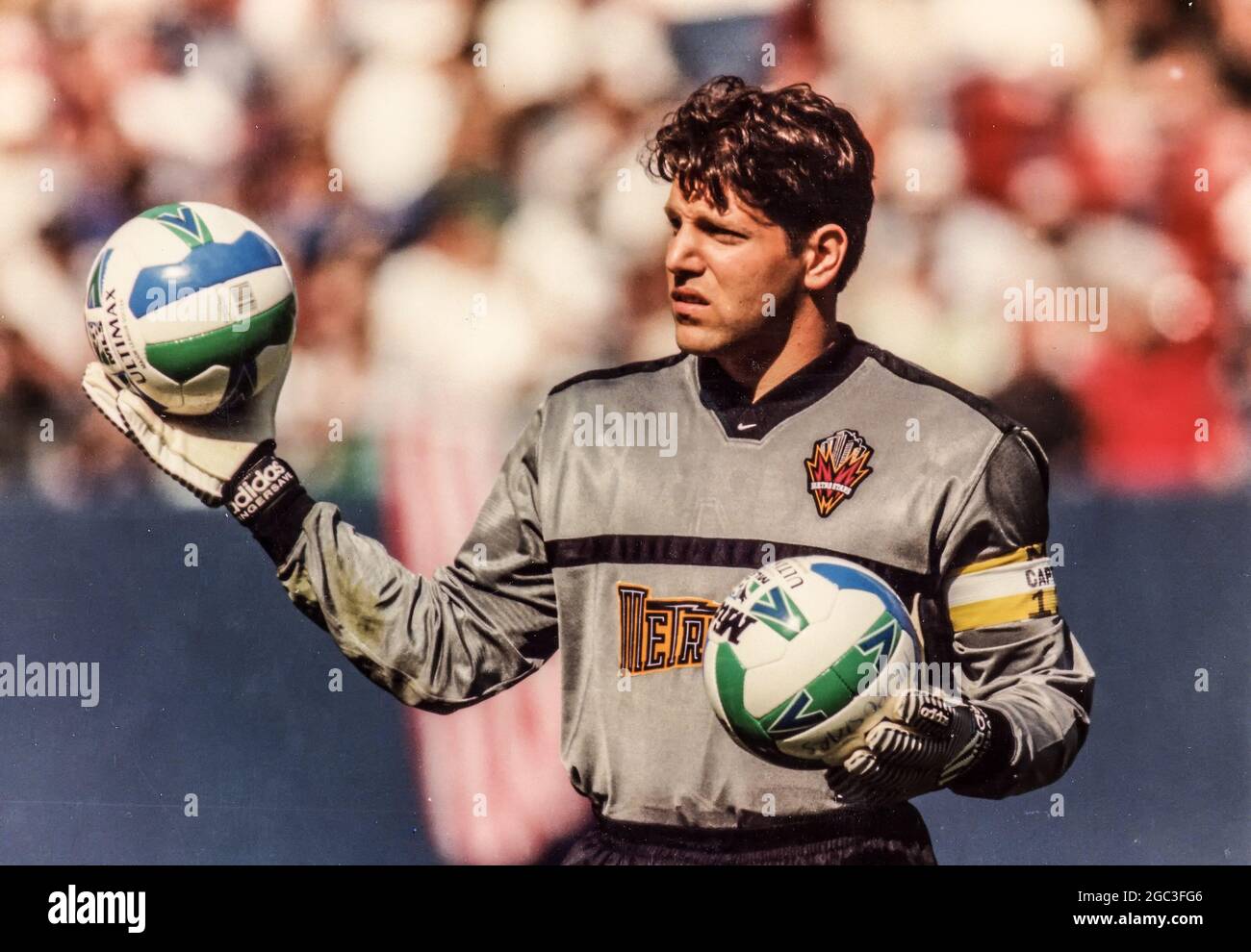 Metrostars goalkeeper Tony Meola with two balls Stock Photo - Alamy