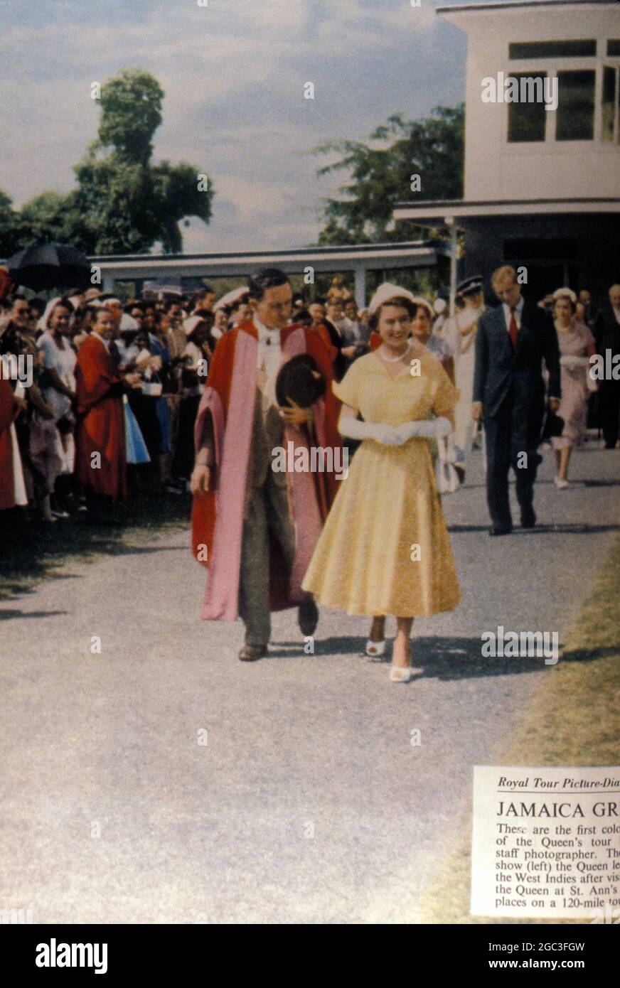 Queen Elizabeth II and Prince Philip on a visit to Jamaica. 1954 Stock ...