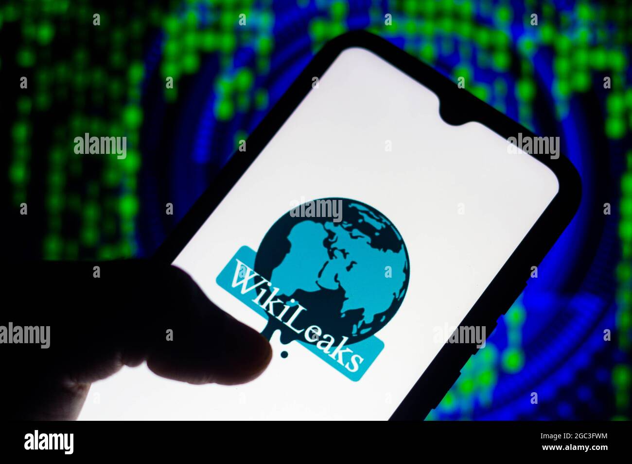 In this photo illustration, the WikiLeaks logo seen displayed on a ...