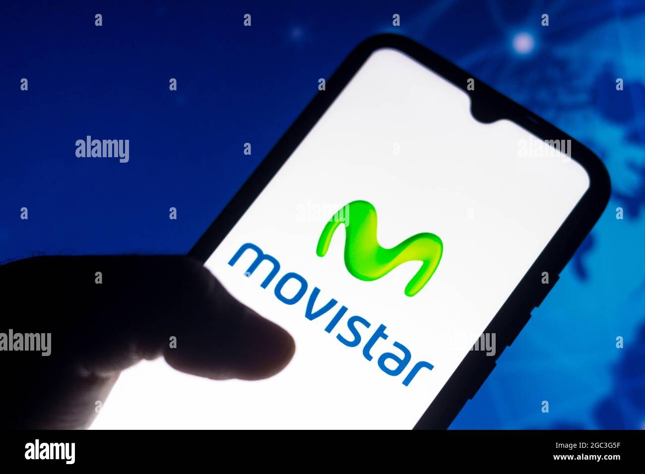 In this photo illustration, the Movistar logo seen displayed on a ...