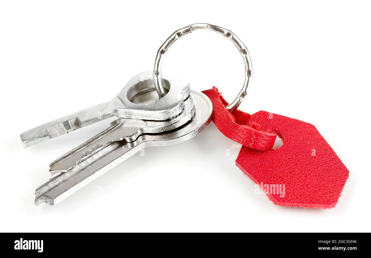 Key with leather trinket isolated on white Stock Photo - Alamy