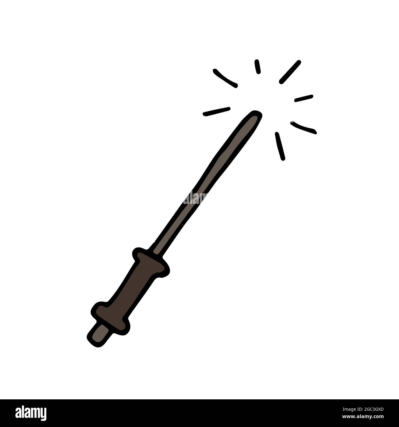 Hand drawn magic wand. Magic stick doodle icon. Vector illustration ...