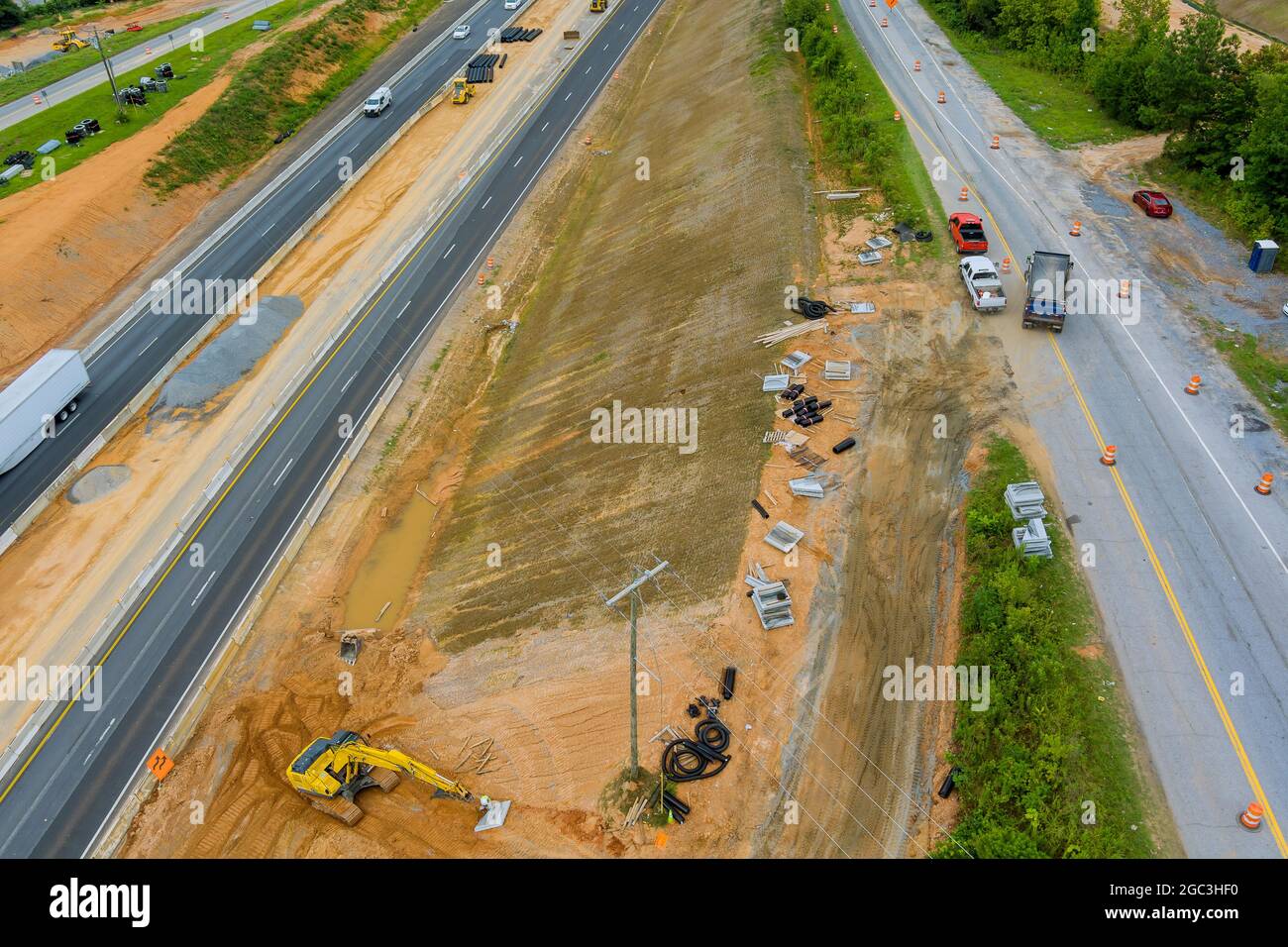 Panoramic aerial view of reconstruction add new line in interchange ...