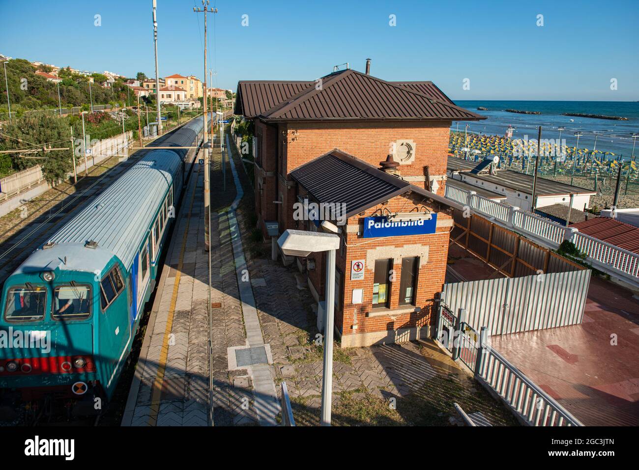 Ancona, Italy 09/07/2021: railway station, waterfront of Palombina ...