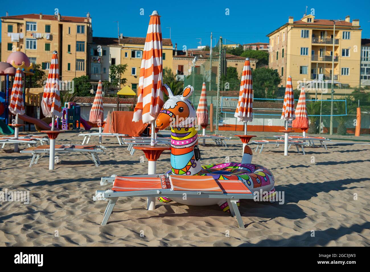 Ancona, Italy 09/07/2021: beach resort, waterfront of Palombina ...