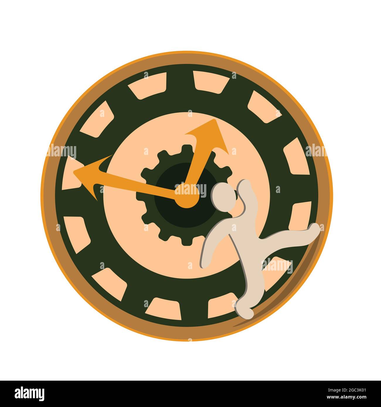 Production clock: Figure runs in a clock like a hamster wheel. Vector ...